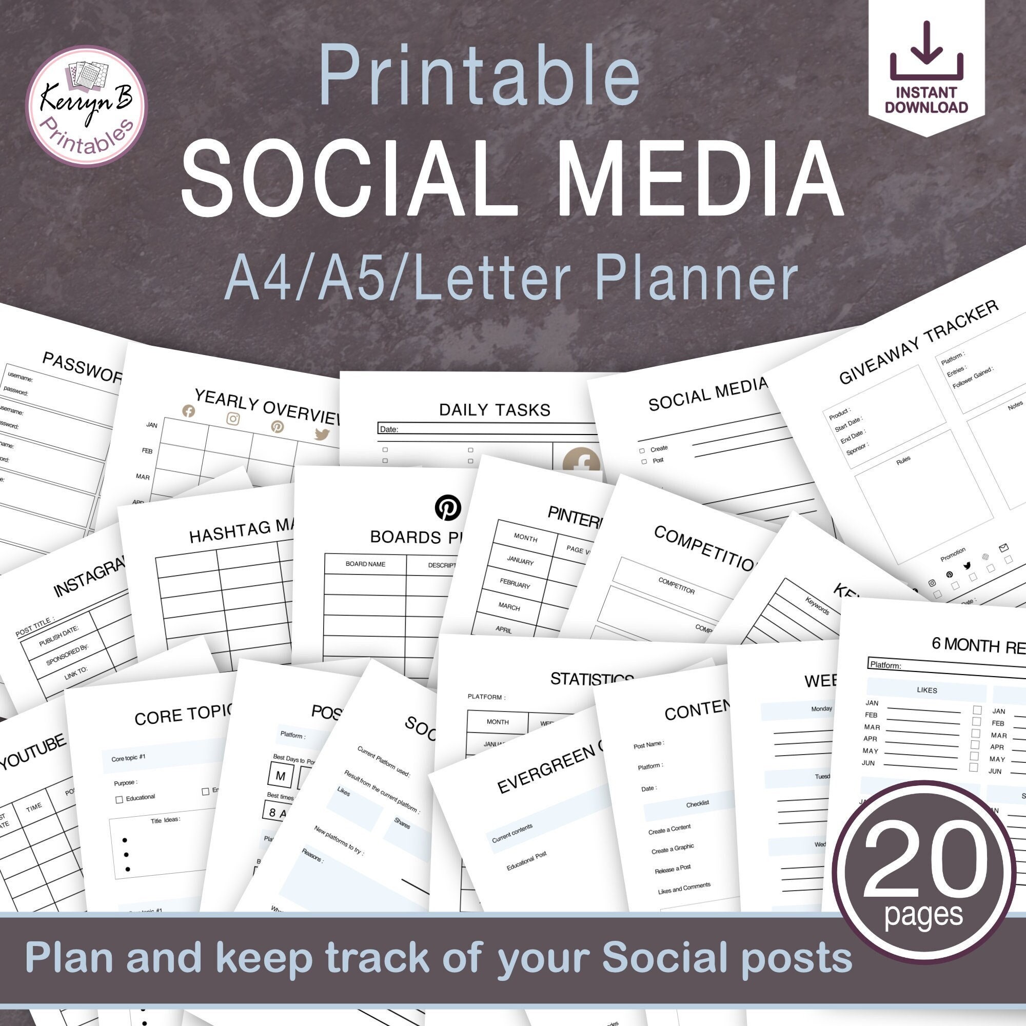 Social Media Printable Planner, Marketing Tracker, A4 A5 & Letter - Etsy