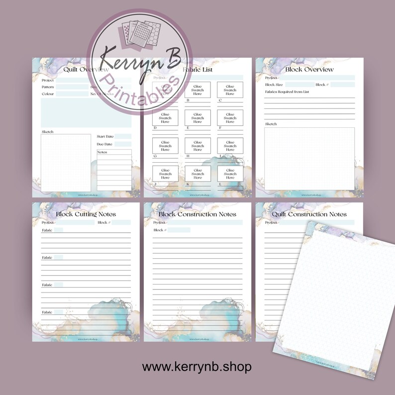 Purple Printable Quilt Planner Watercolour Ink Splash, Craft Planner ...