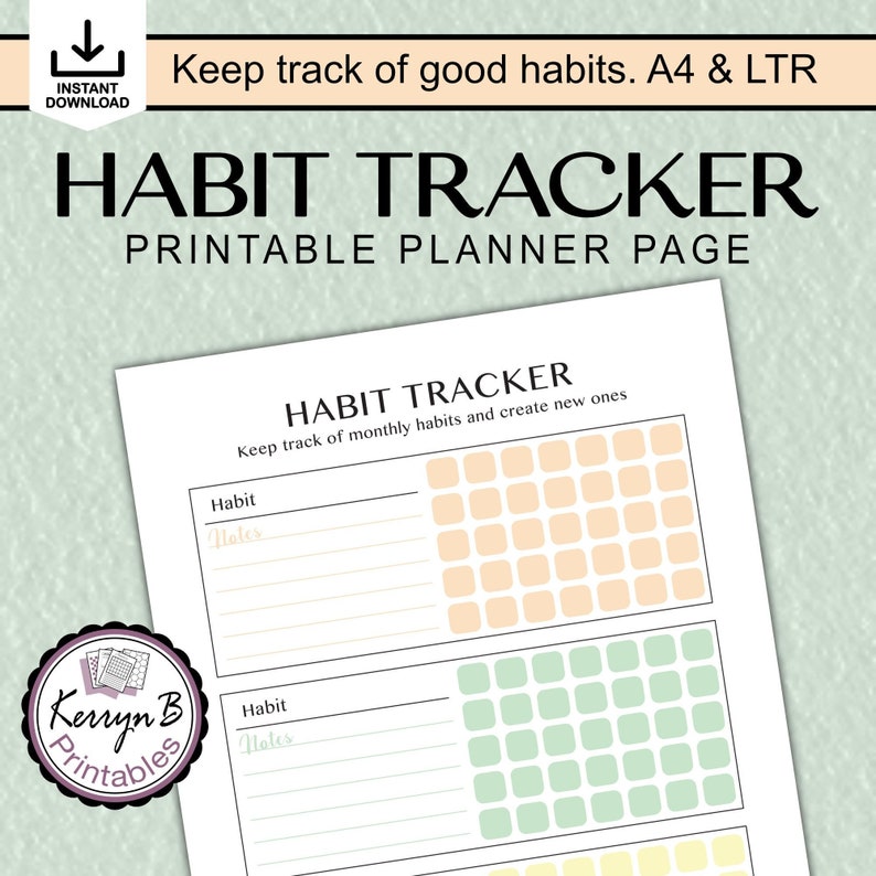 Habit Tracker Printable A4 & Letter Tricolour to Keep Track of Good ...