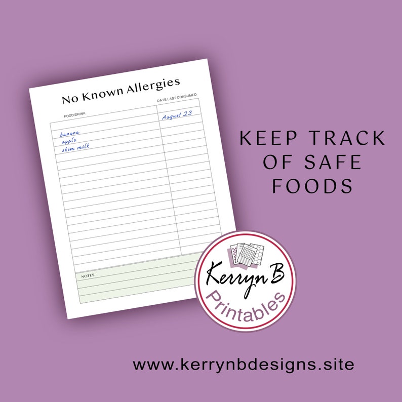 Food Allergy Diary, Heath Tracker Printable Download PDF - Etsy