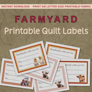 Printable Quilt Labels FARMYARD 4 to Letter Size Sheet to Print at Home ...