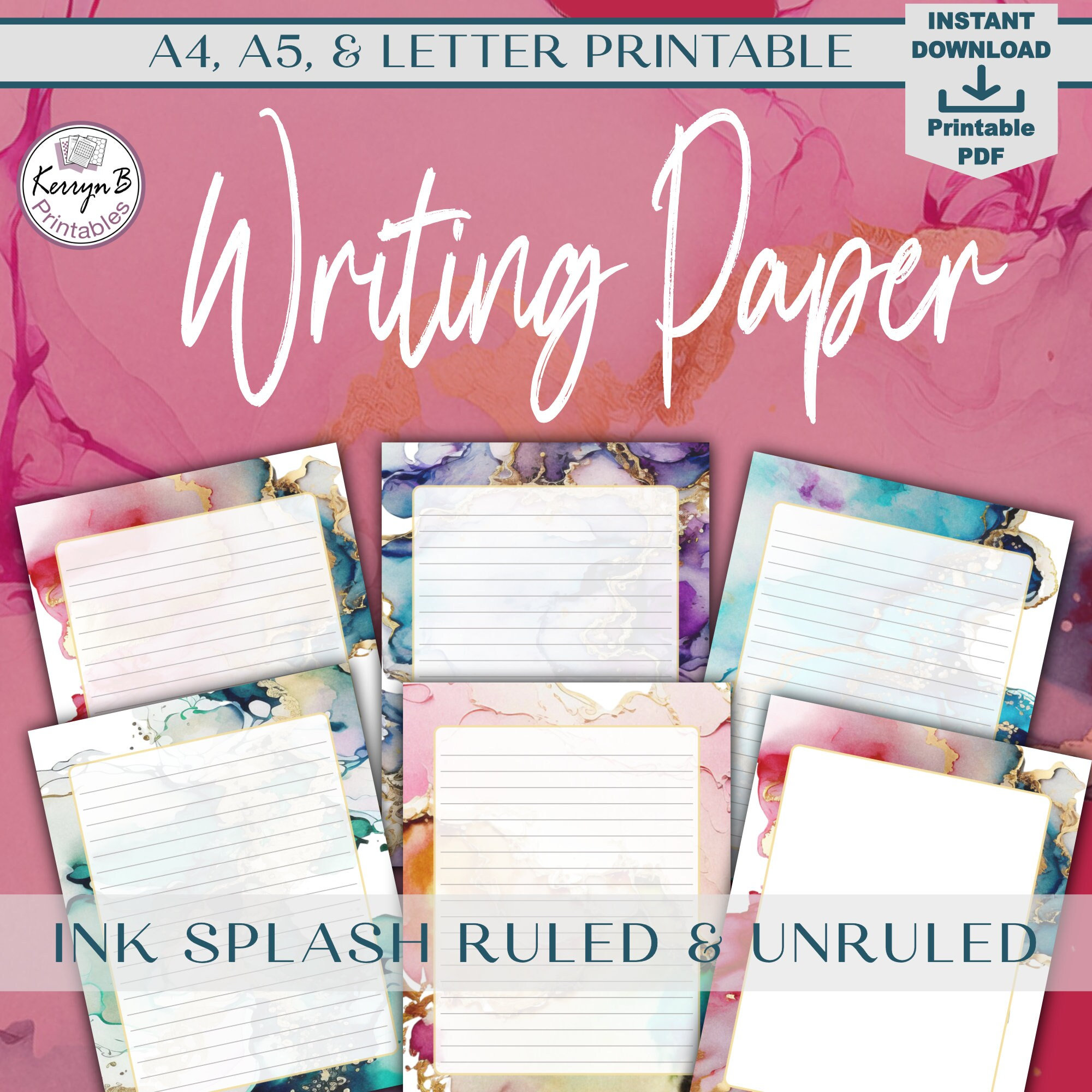 Ink Splash Printable Writing Papers Ruled and Unruled for Personalised ...