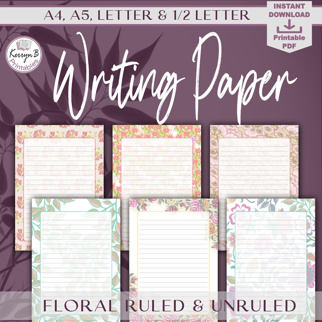 Printable Writing Paper Floral, 6 Floral Ruled and Unruled Floral Note ...
