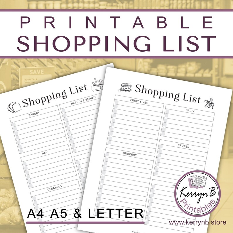 Shopping List Printable Checklist Reminder for Grocery Items - Etsy