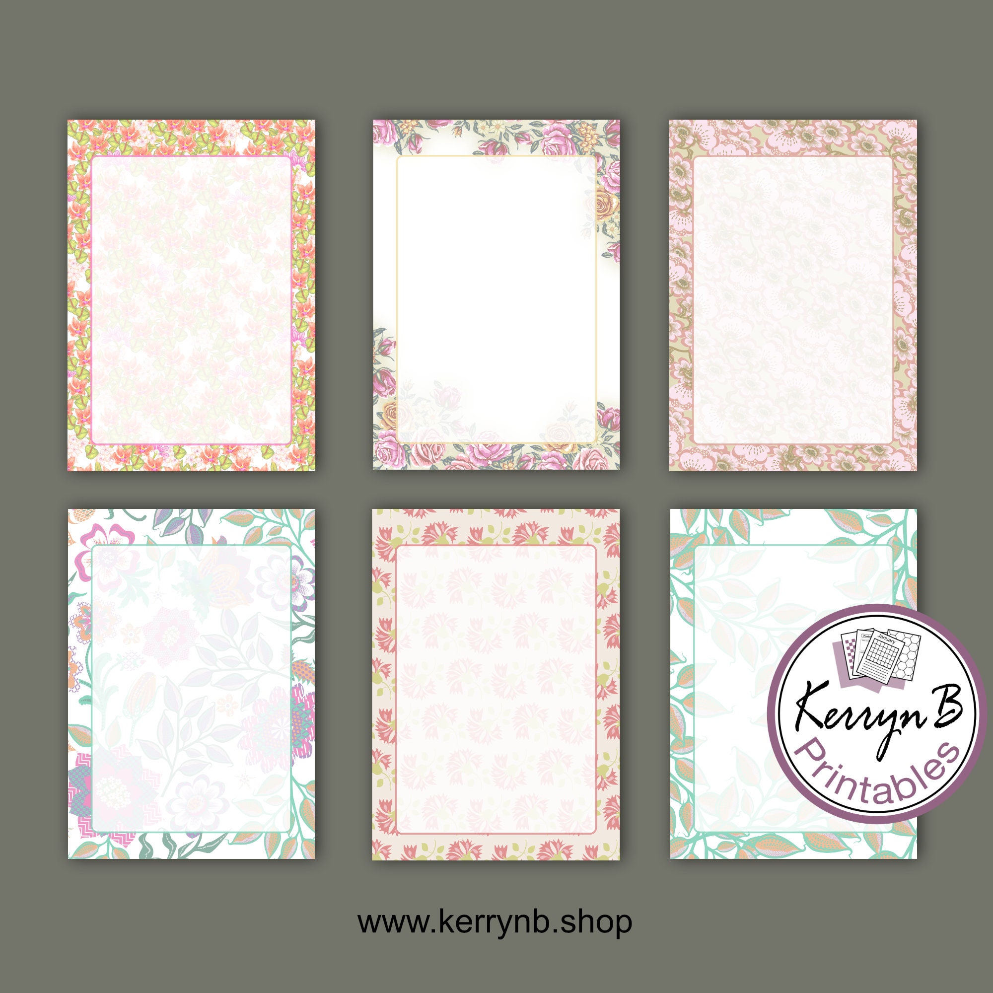 Printable Writing Paper Floral, 6 Floral Ruled and Unruled Floral Note ...