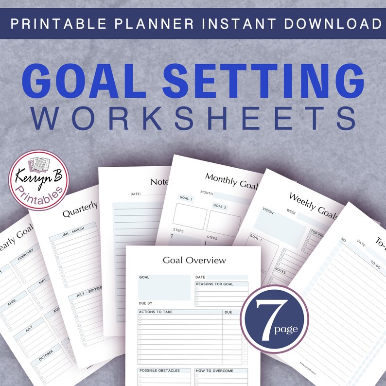 Goal Setting Worksheets Printable Blue A4 A5 & Letter for Setting and ...