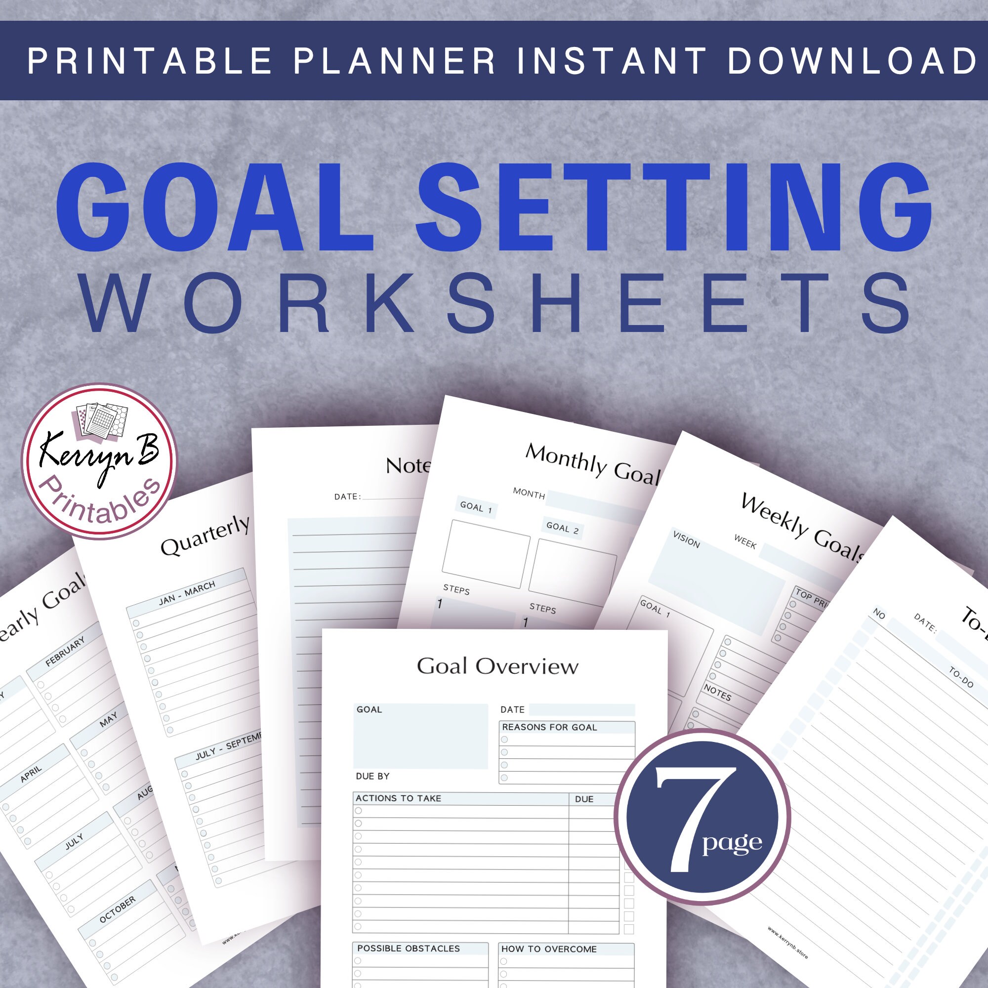 Goal Setting Worksheets Printable Blue A4 A5 & Letter for Setting and ...