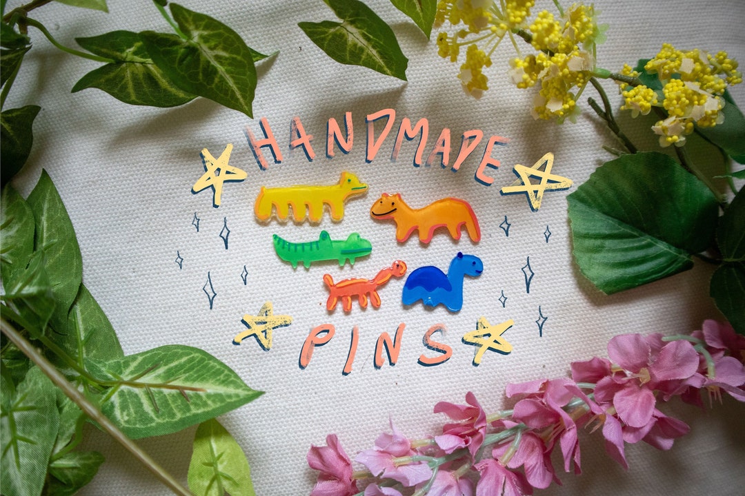 Funky Friends Handmade Pins | Transparent Plastic Colorful Creatures ...