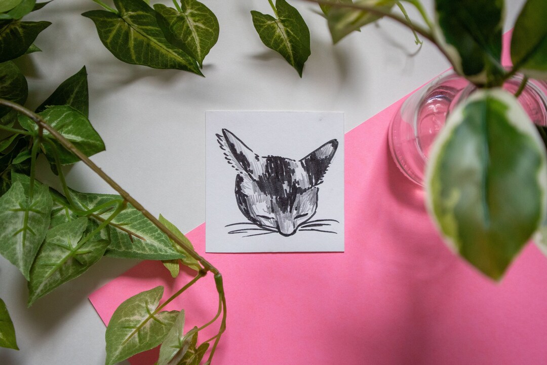 Mini Hand Drawn Cat Portrait: Sarah | Pencil + Marker | Gift for Cat ...