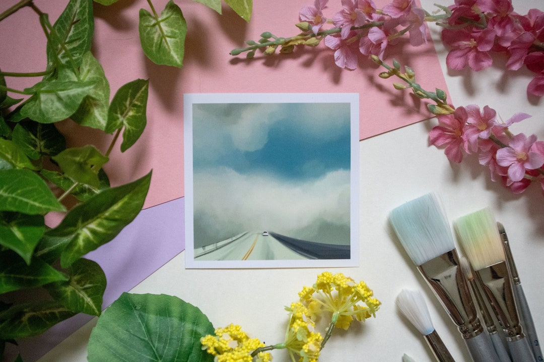 Car on Cloudy Highway Liminal Space Painting: Beautiful Surreal Fine ...