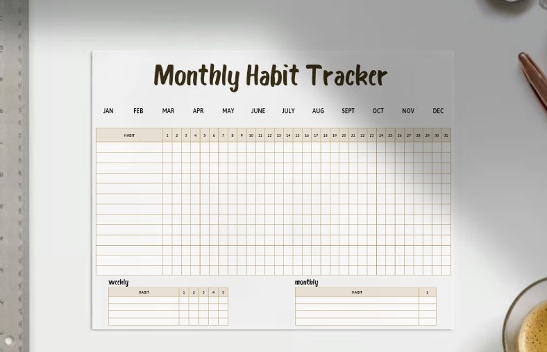 Simple Daily Habit Tracker, Monthly Habit Tracker Printable Landscape ...