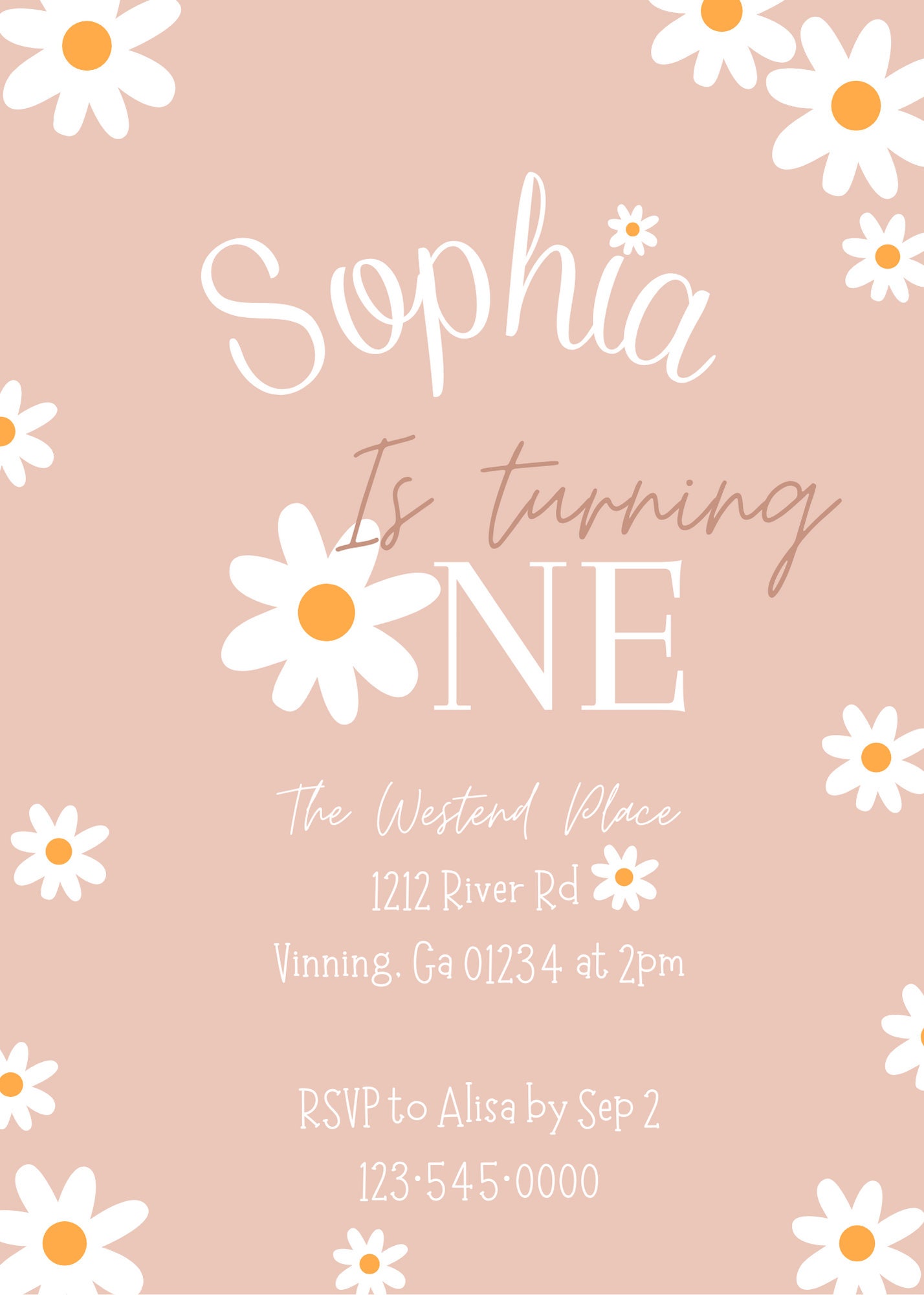 First Birthday Invite Daisy Theme Editable Template Baby Girl - Etsy