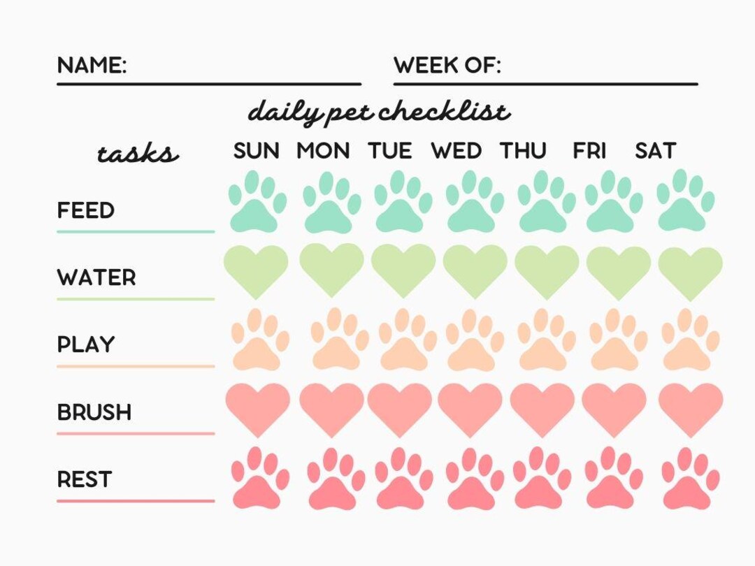Pet Chore Chart Printable | Pet Responsibility Tracker for Kids | Dog ...