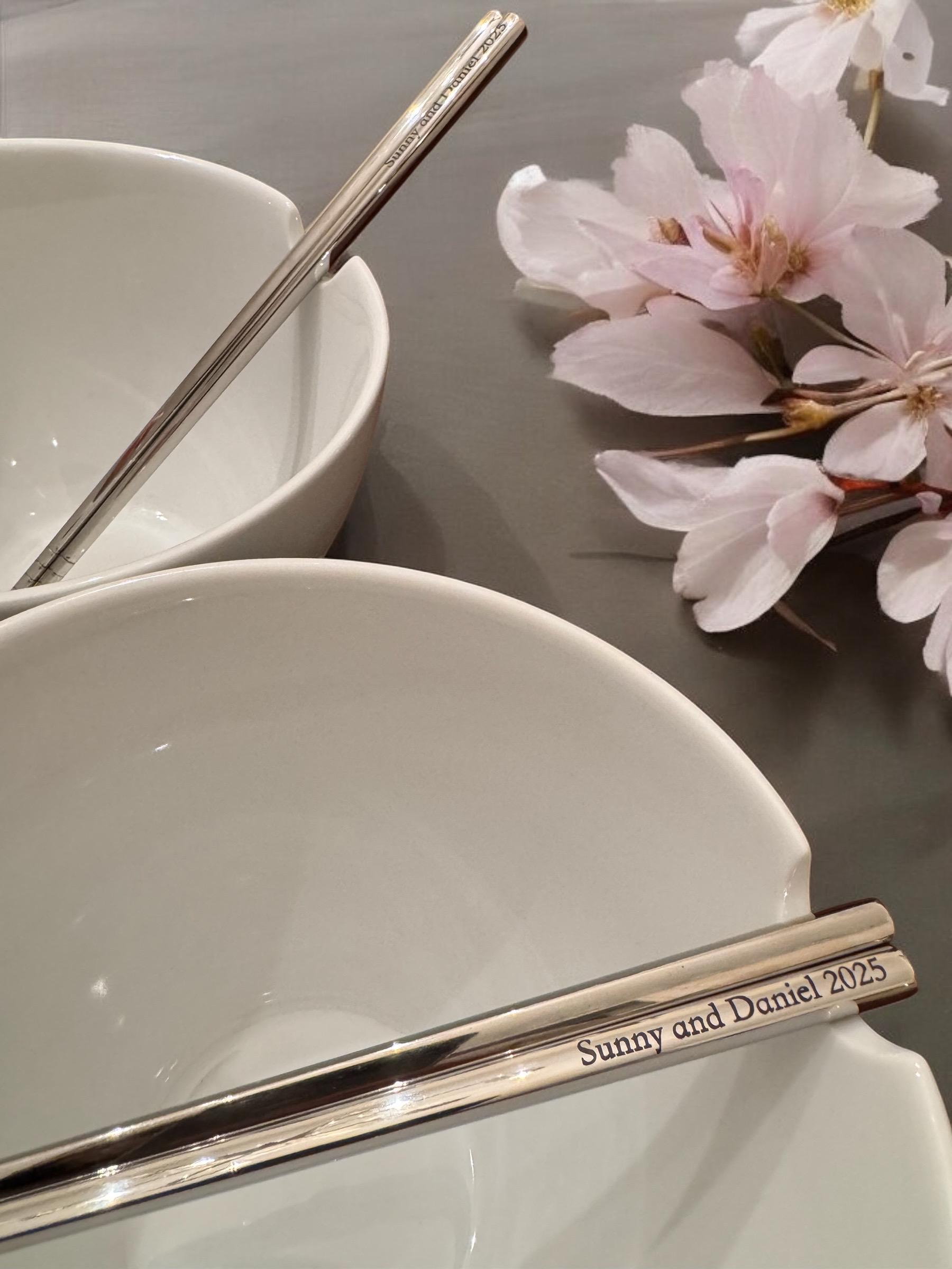 Personalized Chopsticks Set: Engraved Stainless Steel, Bamboo Board ...