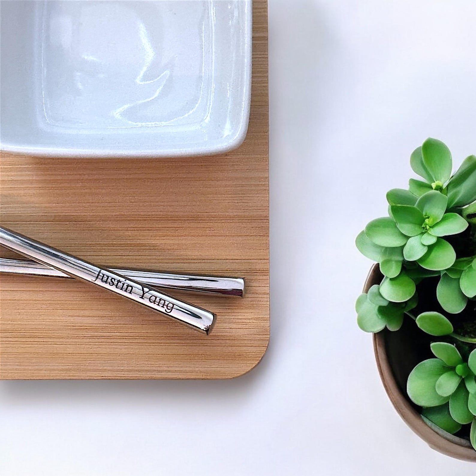 Personalized Chopsticks Set: Engraved Stainless Steel, Bamboo Board ...