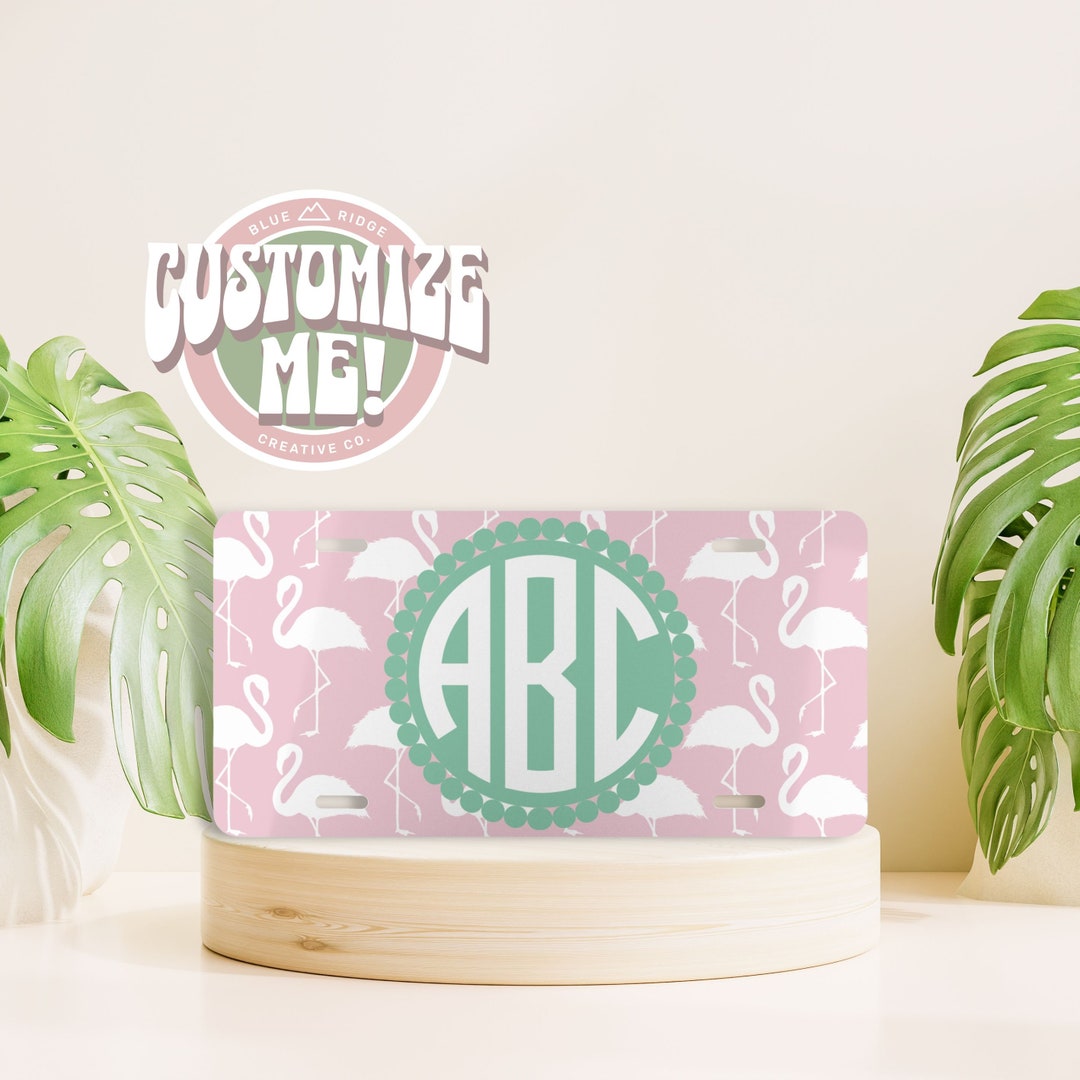 Monogram License Plate, Custom Pink License Plate, Flamingo Front ...