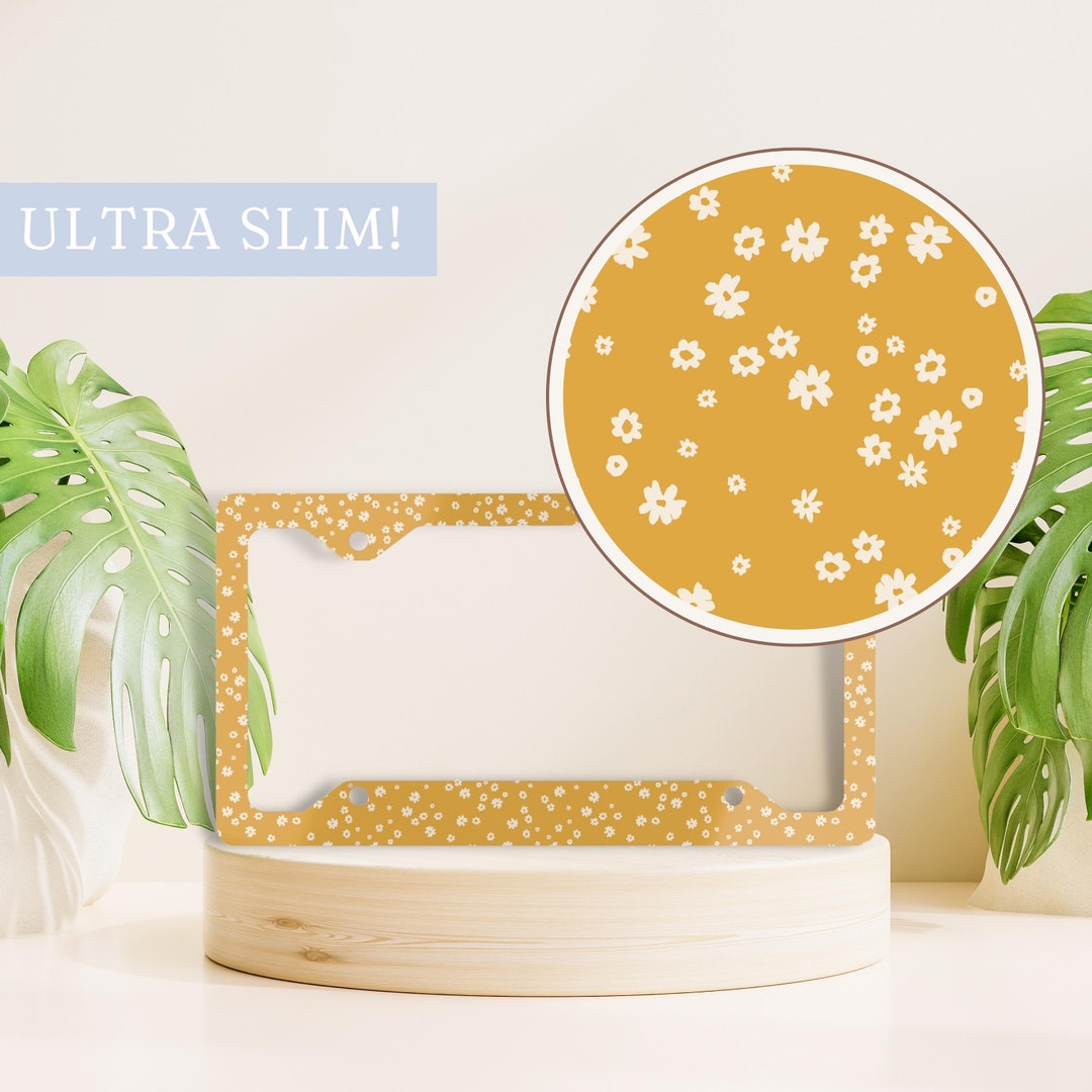 Yellow Floral License Plate Frame, Flower License Plate Holder, Metal ...