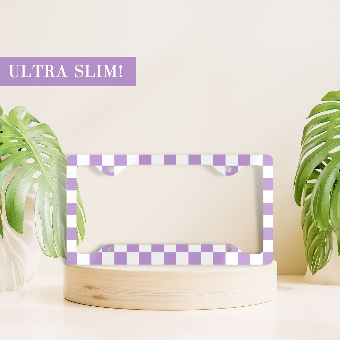 Purple Checker Print License Plate Frame, Retro License Plate Holder ...