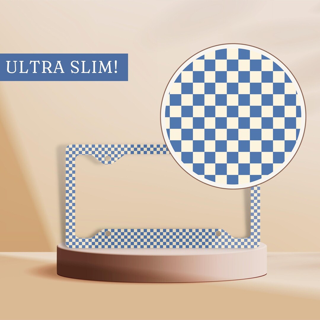 Blue Checkered License Plate Frame, Blue License Plate Holder, Cute Car ...