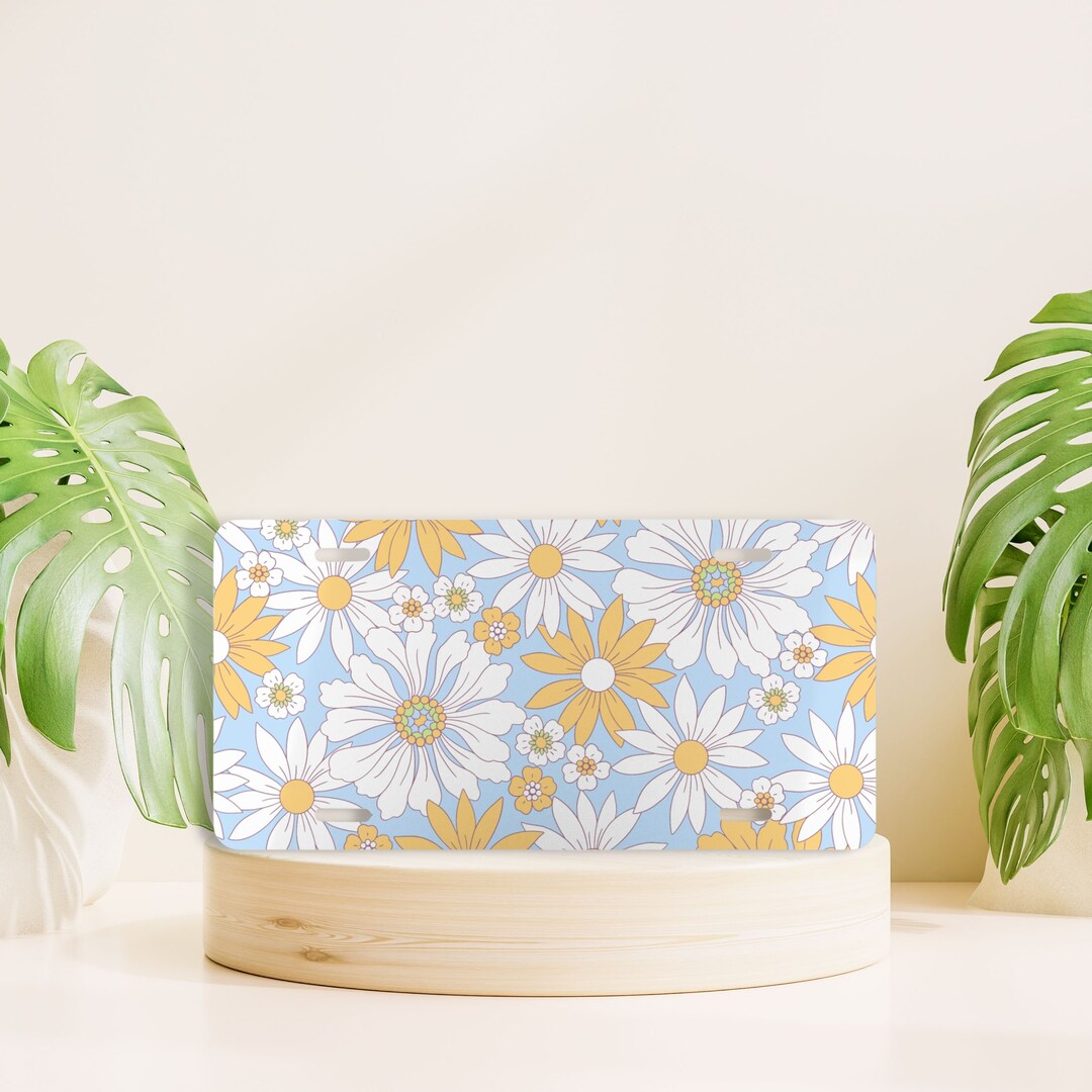 Blue Floral License Plate, Retro Front License Plate, Flower Vanity ...