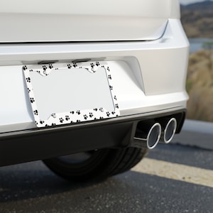 Paw Print License Plate Frame, Black and White License Plate Holder ...