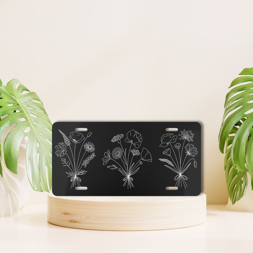 Black Wildflower License Plate, Dainty Floral License Plate, Girls ...