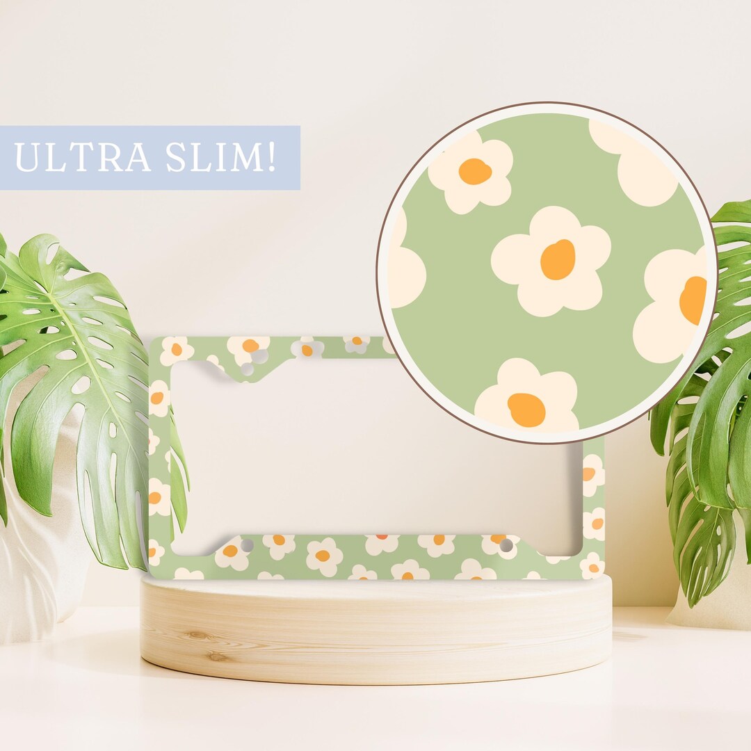 Green Metal License Plate Frame, Daisy License Plate Frame, Green ...