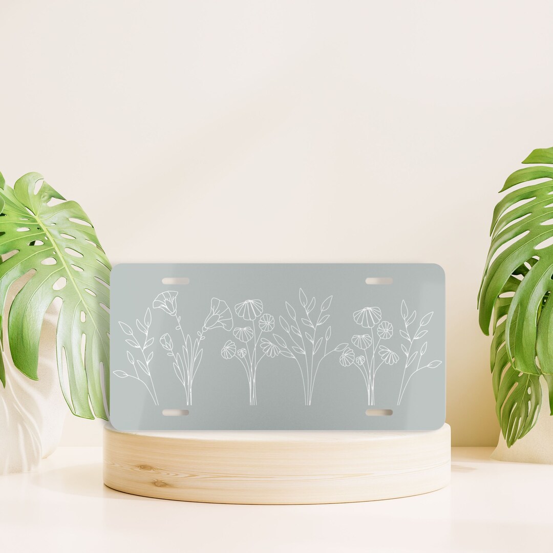 Wildflower Vanity Plate, Sage Green Front License Plate, Cute Floral ...