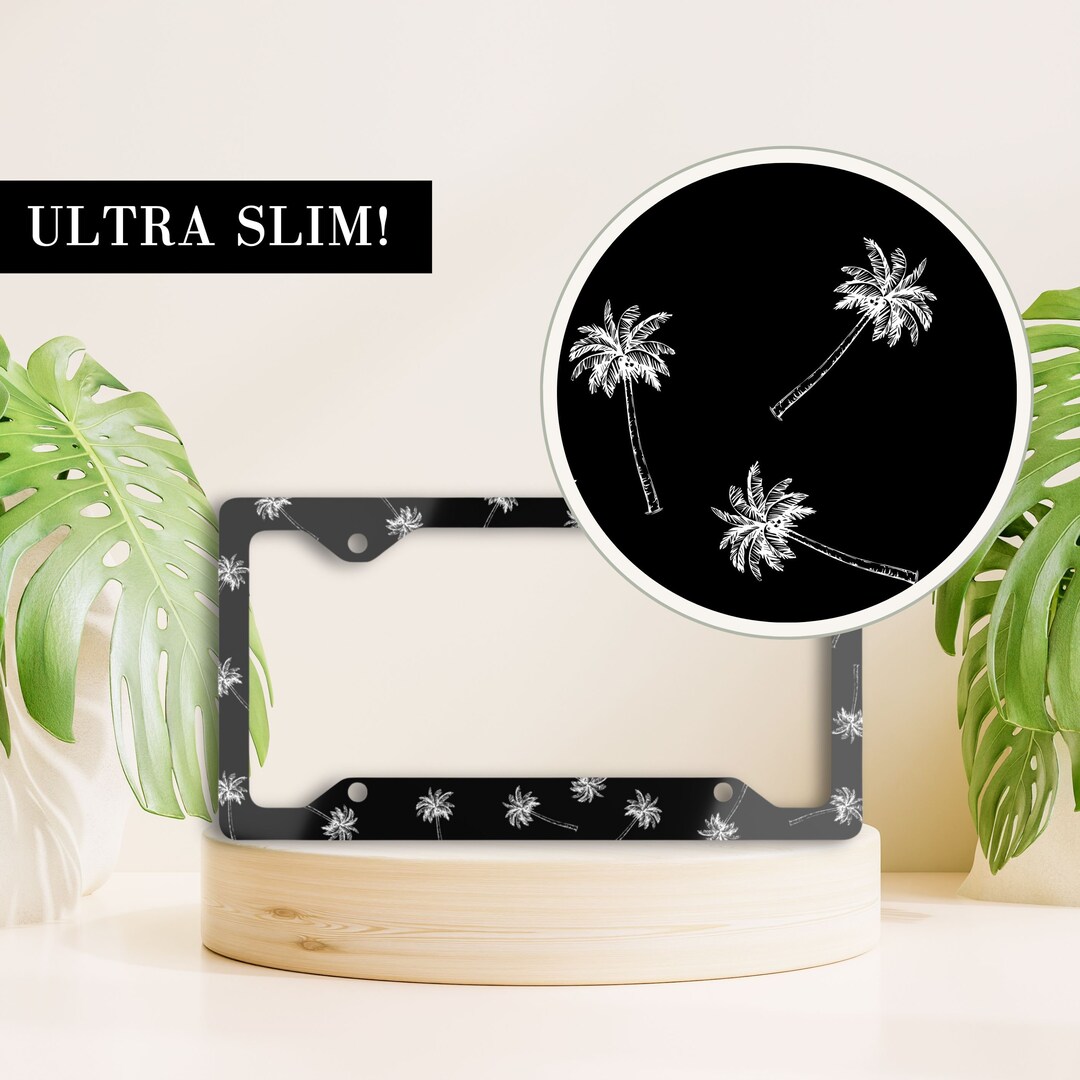 Black and White License Plate Frame, Palm Tree License Plate Cover ...