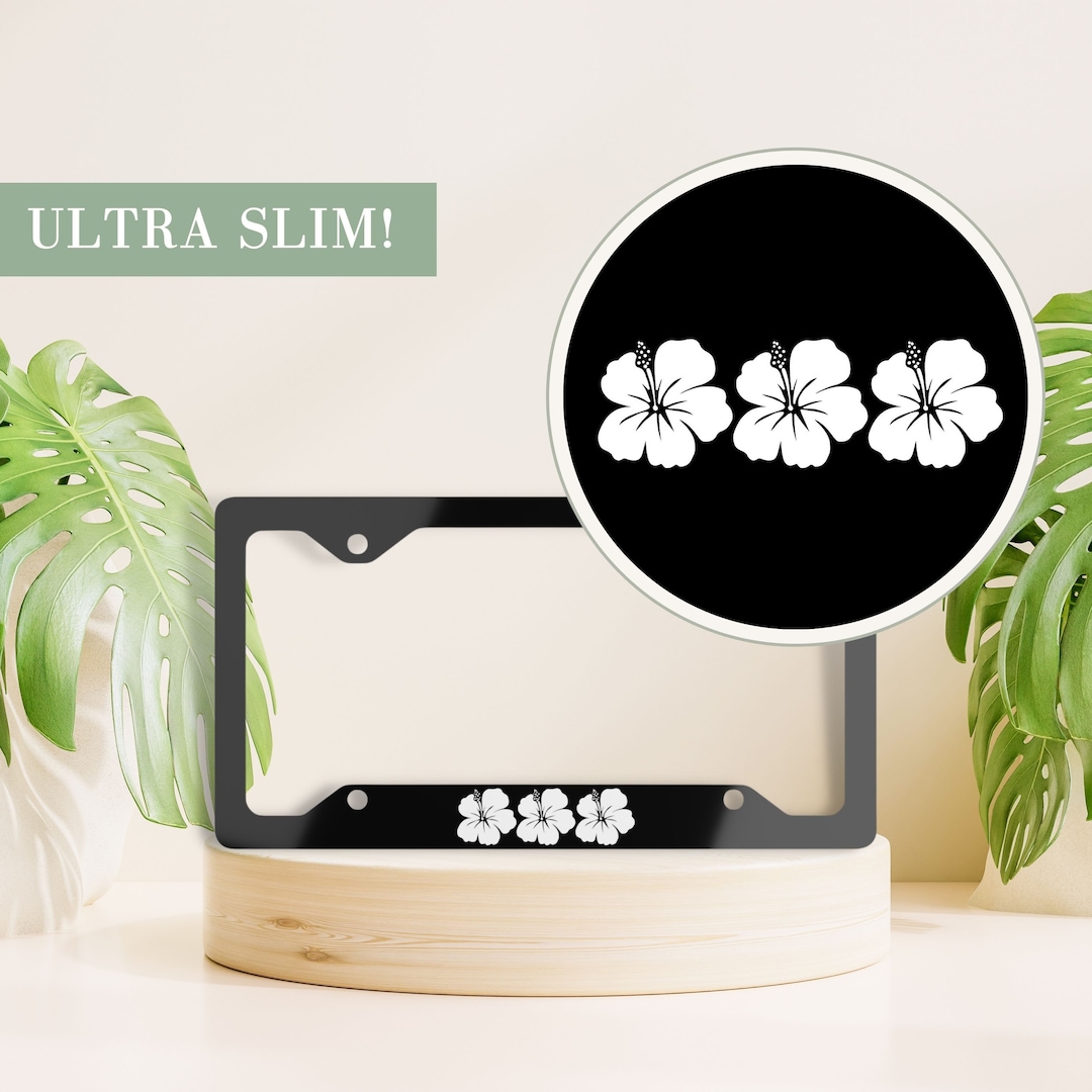Black Flower License Plate Frame, Hibiscus Flower License Plate Frame ...