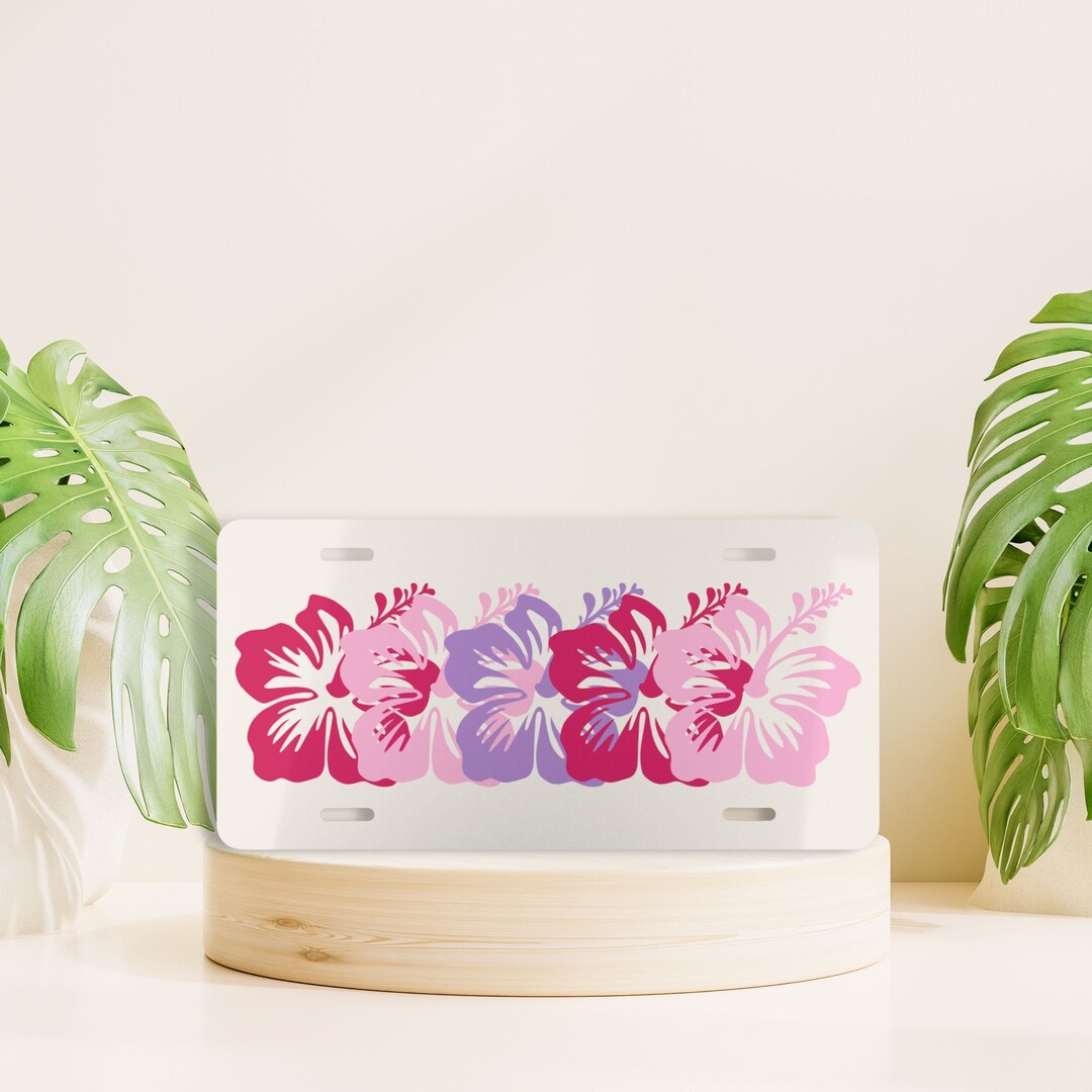 Pink Hibiscus License Plate, Pink and Purple Flower License Plate ...