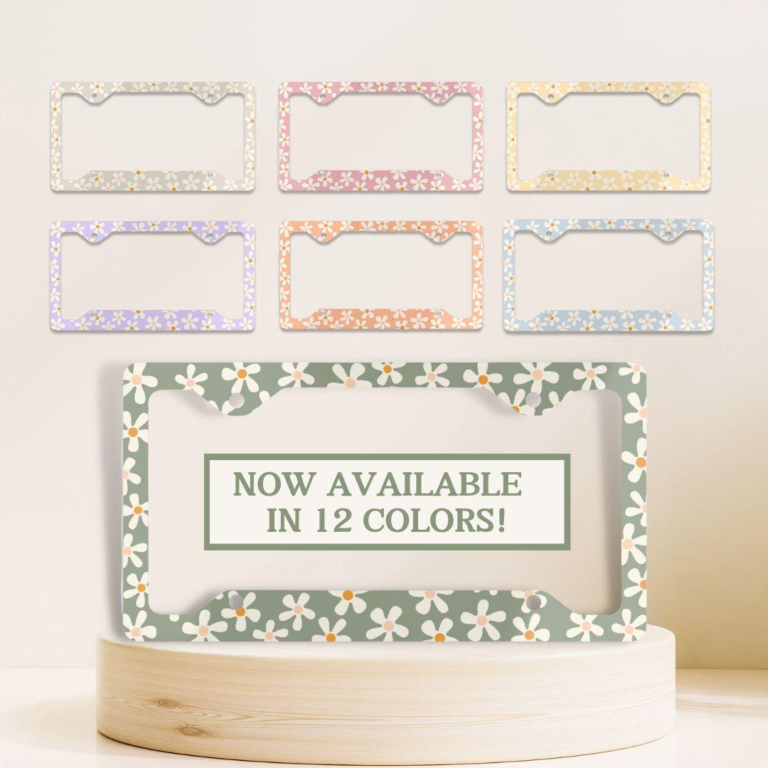 Daisy License Plate Frame, Custom Color License Plate Frame, Floral ...
