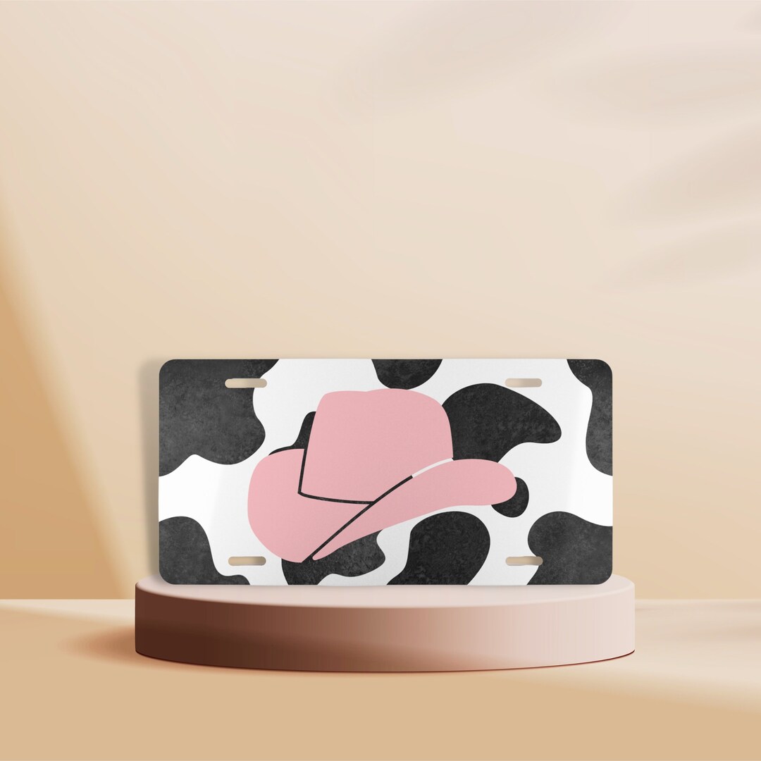 Cow Print Vanity Plate, Pink Cowgirl Hat License Plate, Cute License ...