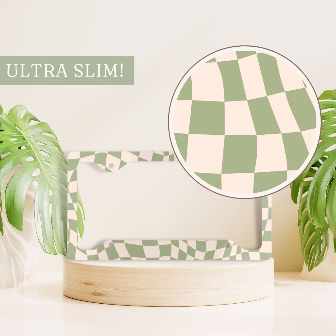 Green Retro License Plate Frame, Checkered License Plate Holder, Green ...