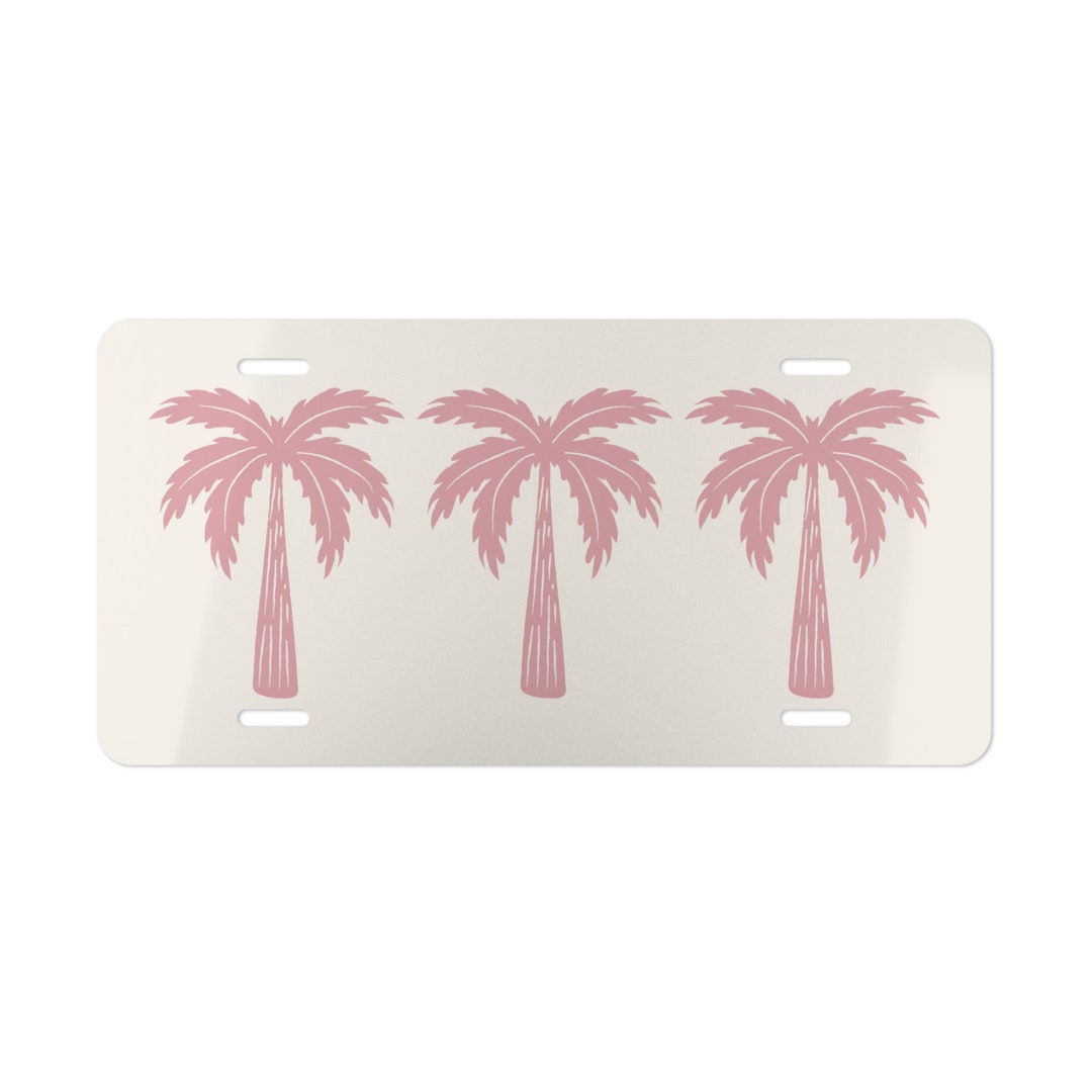 White and Pink License Plate Palm Tree Vanity License Plate - Etsy