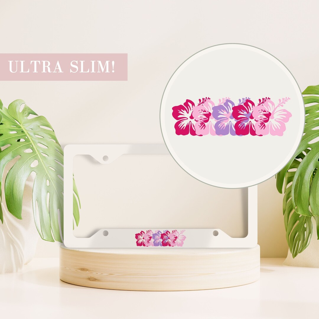 Hibiscus Flower License Plate Frame, Pink Flower License Plate Cover ...