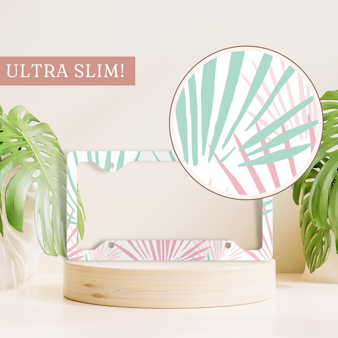 Palm Leaf Pattern License Plate, Pink License Plate Frame, Leaf License ...