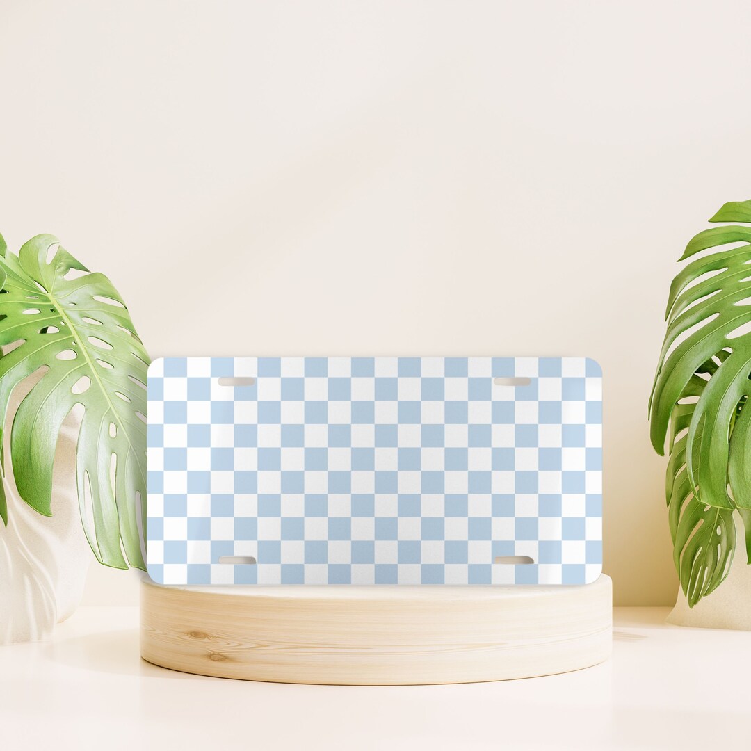 Blue Checker Print License Plate, Trendy Front License Plate, Baby Blue ...