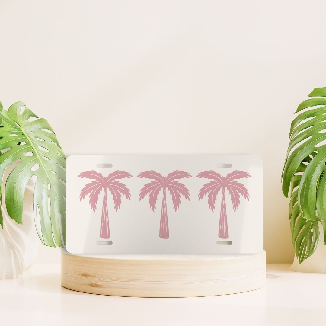 White and Pink License Plate, Palm Tree Vanity License Plate, Tropical ...