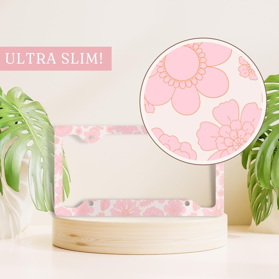 Pink Flower License Plate Frame, Cute License Plate Frame, Floral ...