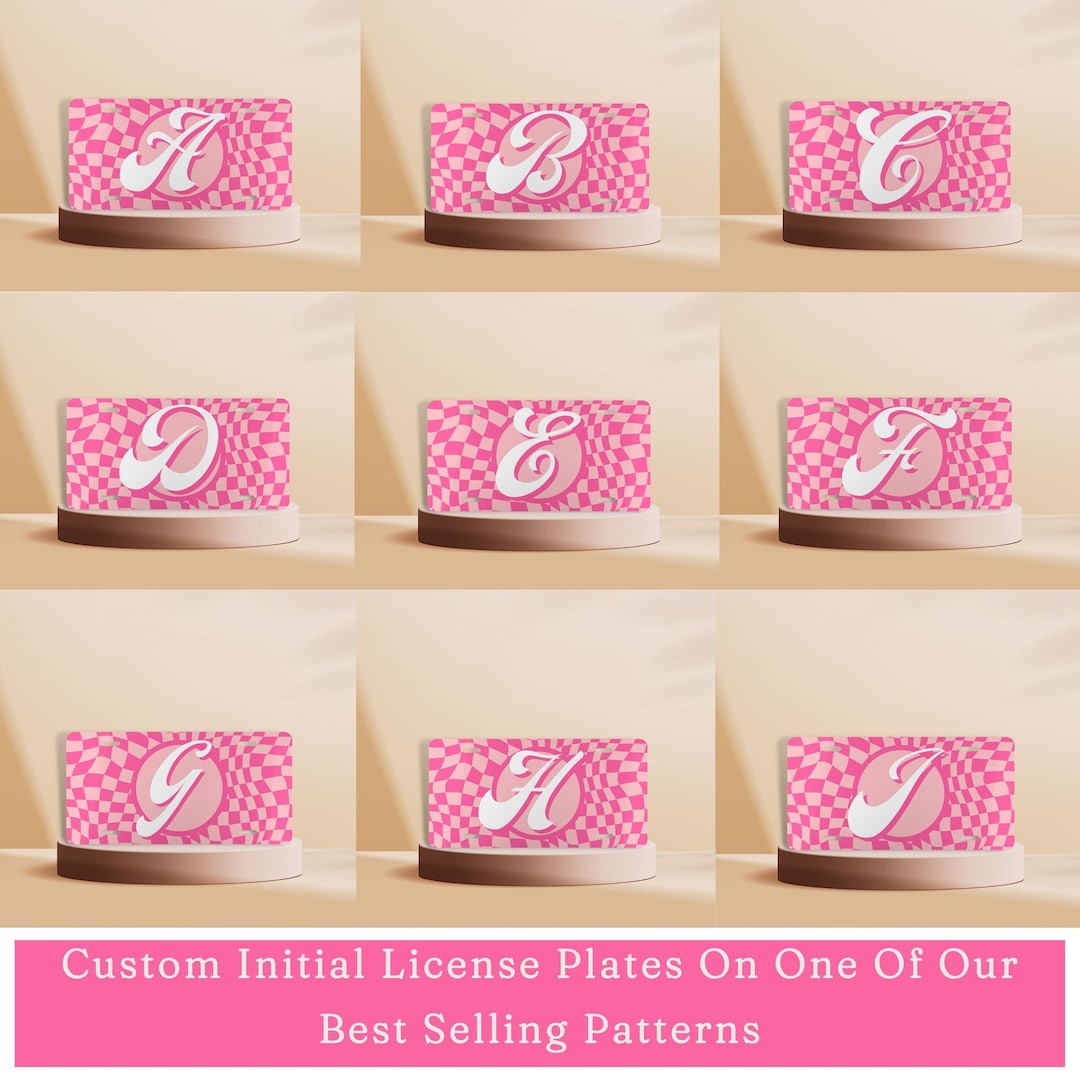 Custom Initial Retro License Plate, Pink Retro License Plate, Custom ...