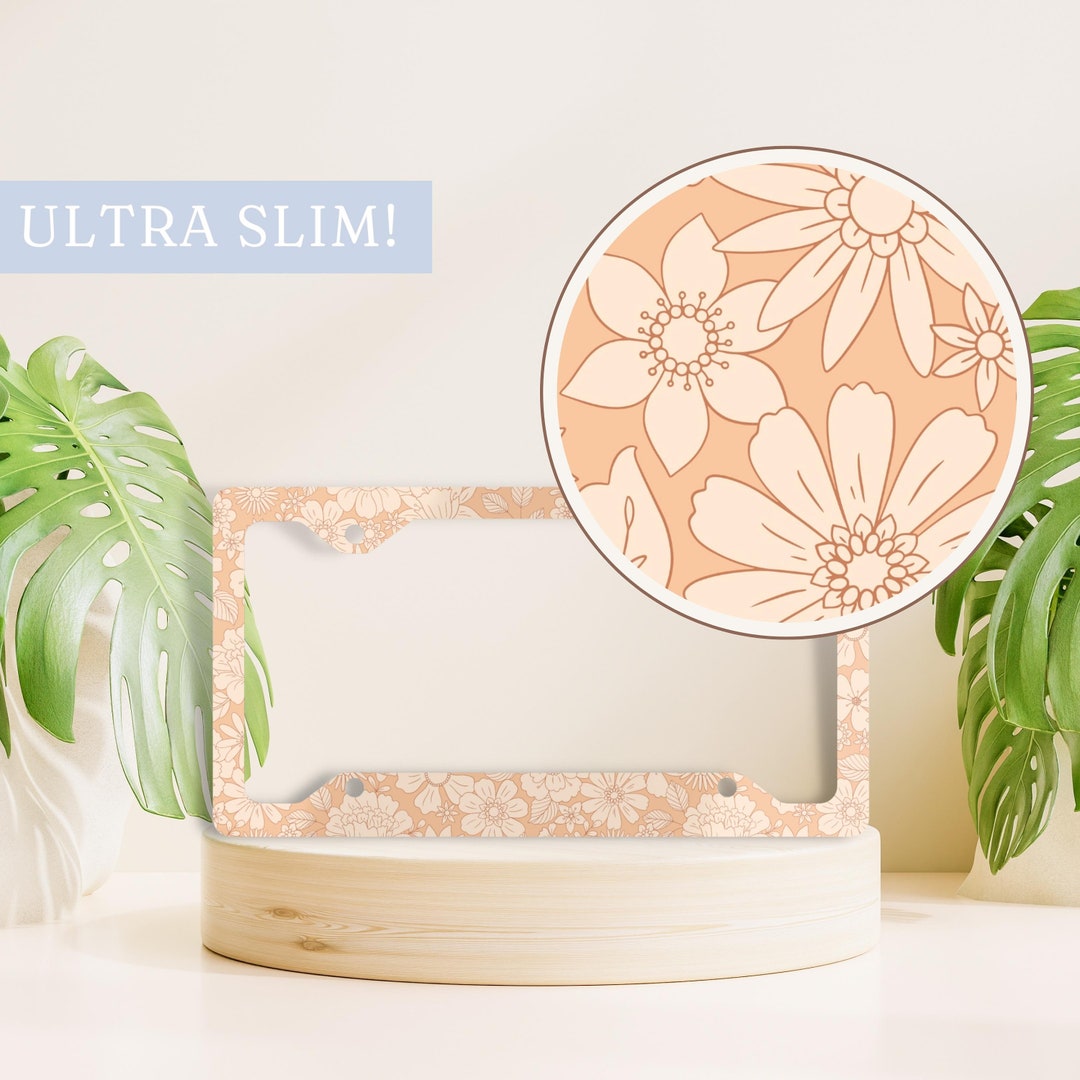 Floral License Plate Frame, Orange Metal License Plate Frame, Flower ...