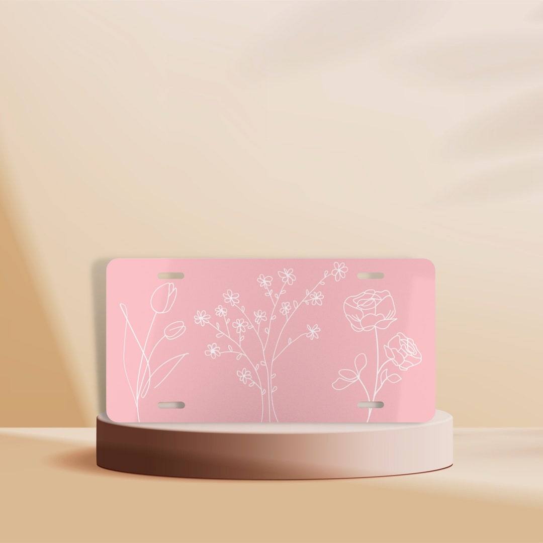 Wildflower Minimalistic Vanity Plate, Pink Minimal License Plate ...