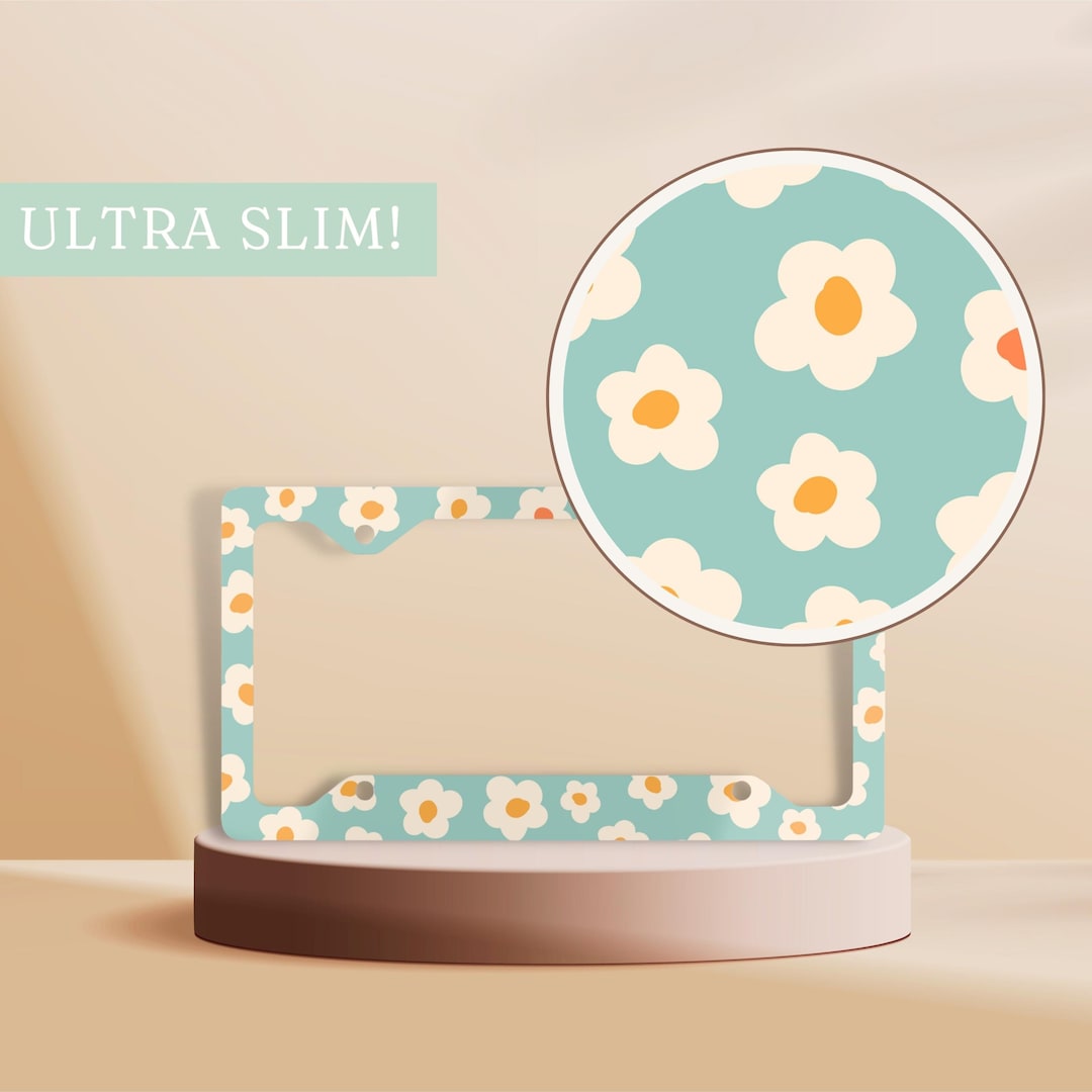 Blue Metal License Plate Frame, Daisy License Plate Frame, Floral ...