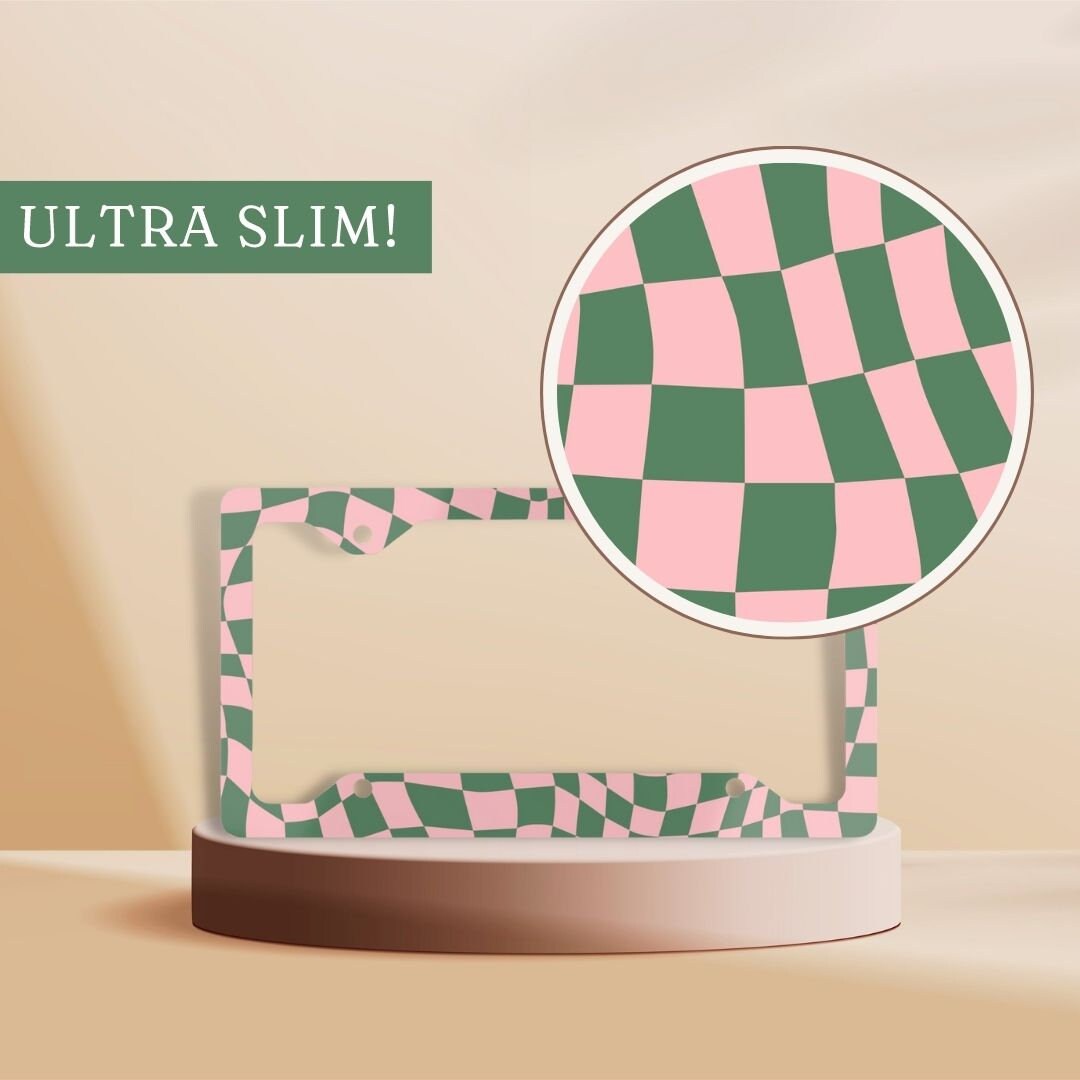 Pink and Green Retro License Plate Frame, Checkered License Plate ...
