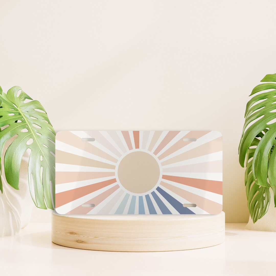 Pastel Retro Sunshine License Plate, Boho Vanity License Plate, Pink ...