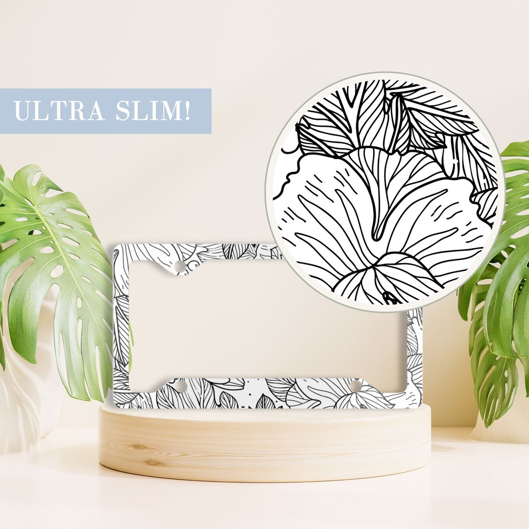 Black and White Floral License Plate Frame, Flower License Plate Frame ...