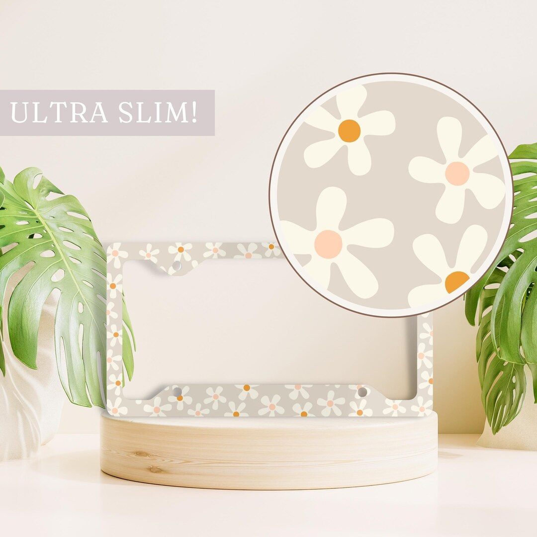 Daisy Metal License Plate Frame, Beige License Plate Frame, Floral ...
