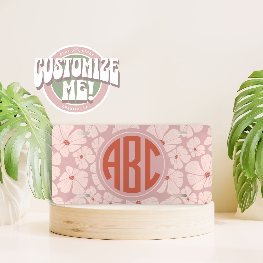 Custom Monogram License Plate, Pink Floral License Plate, Girls Vanity ...