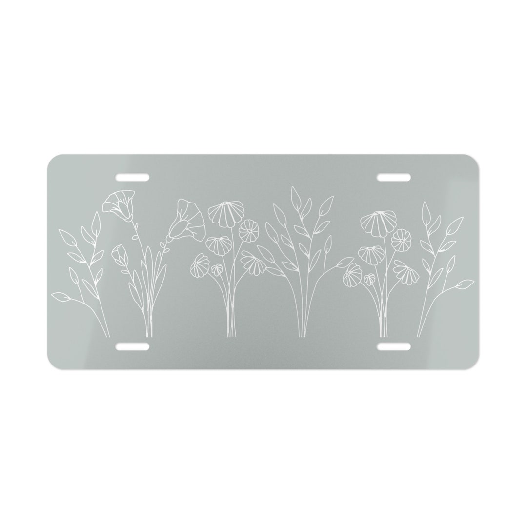 Wildflower Vanity Plate, Sage Green Front License Plate, Cute Floral ...